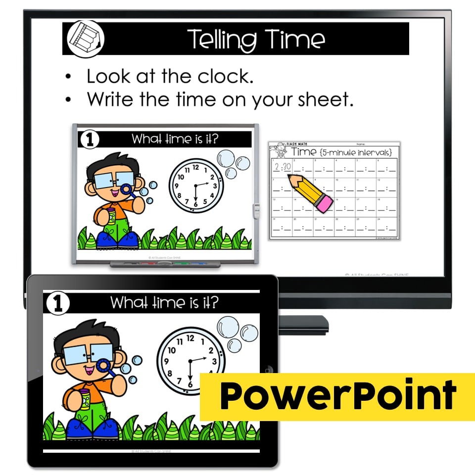 Digital Flash Math Games - Time to the Nearest Five Minutes - Lucky ...