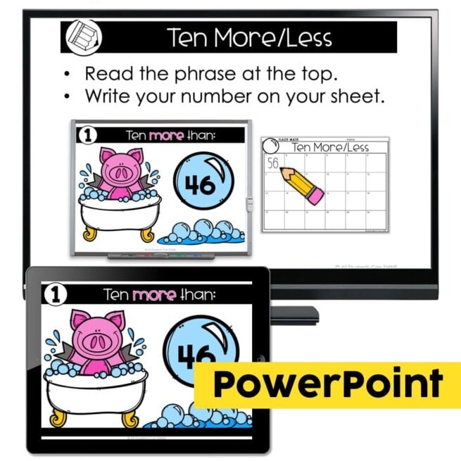 Digital Flash Math Games - Ten More Ten Less - Lucky Little Learners