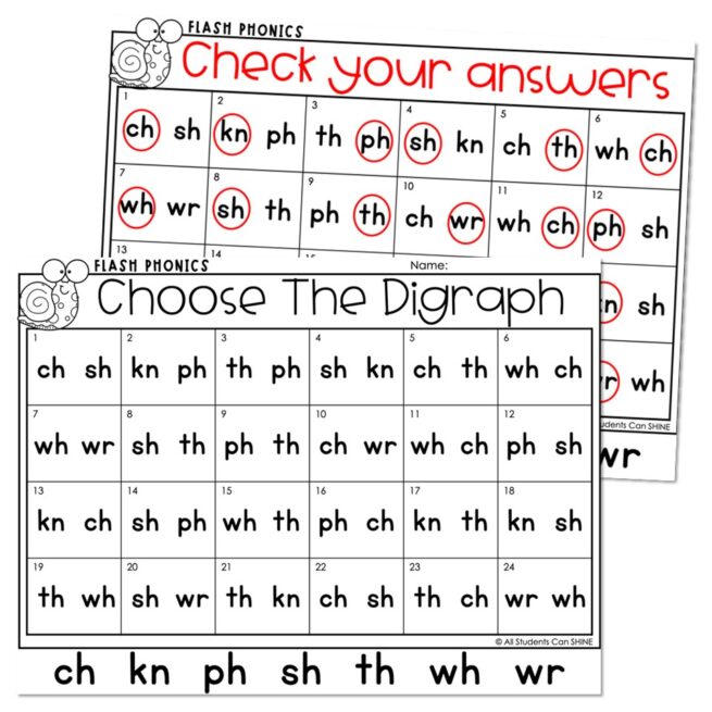 Digital Flash Phonics - Beginning Digraphs Recording Sheet - Lucky ...