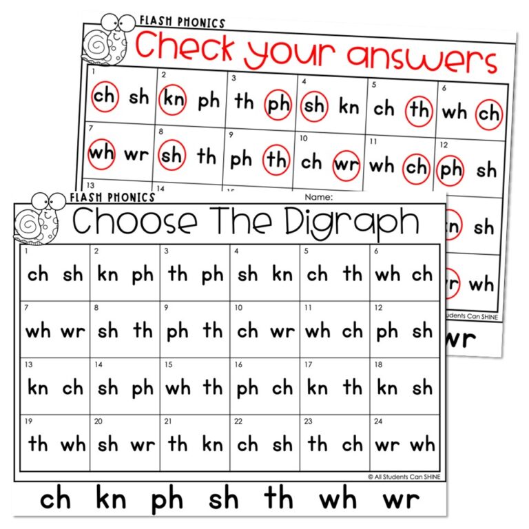 Digital Flash Phonics - Beginning Digraphs Recording Sheet - Lucky ...