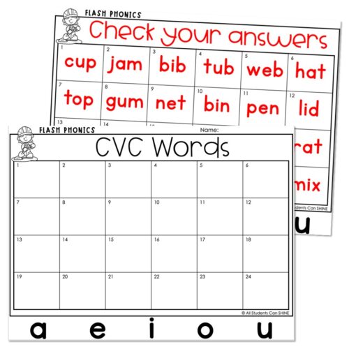 Digital Flash Phonics - CVC Words Recording Sheet - Lucky Little Learners