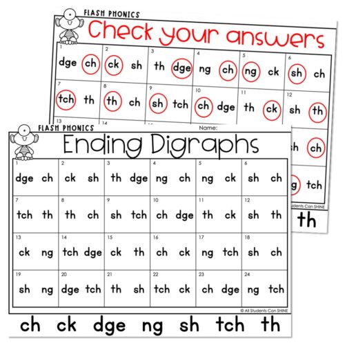Digital Flash Phonics - Ending Digraphs Recording Sheet - Lucky Little ...