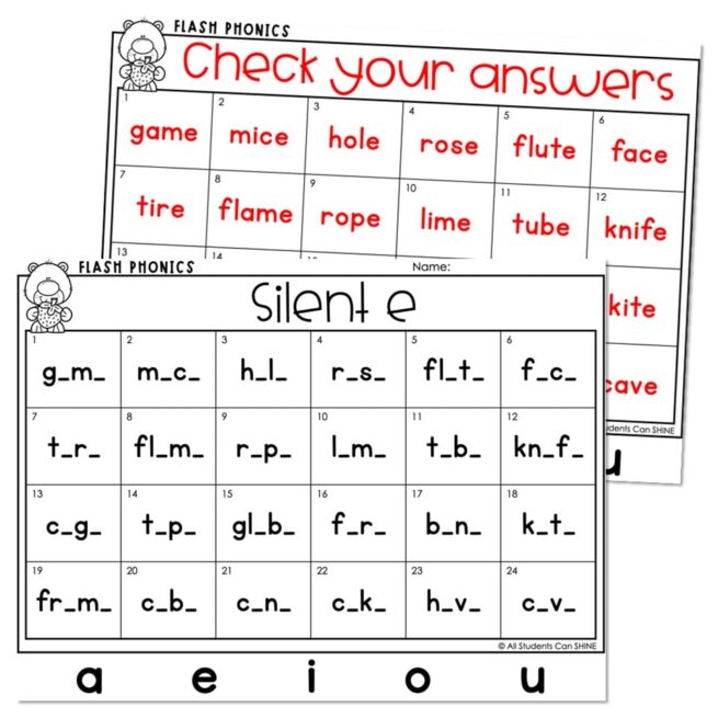 Digital Flash Phonics - Silent E Recording Sheet - Lucky Little Learners