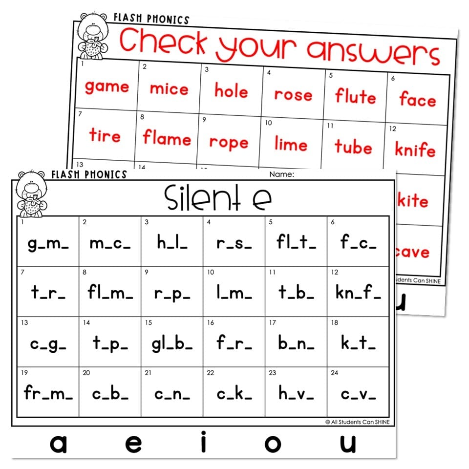 Digital Flash Phonics - Silent E Recording Sheet - Lucky Little Learners