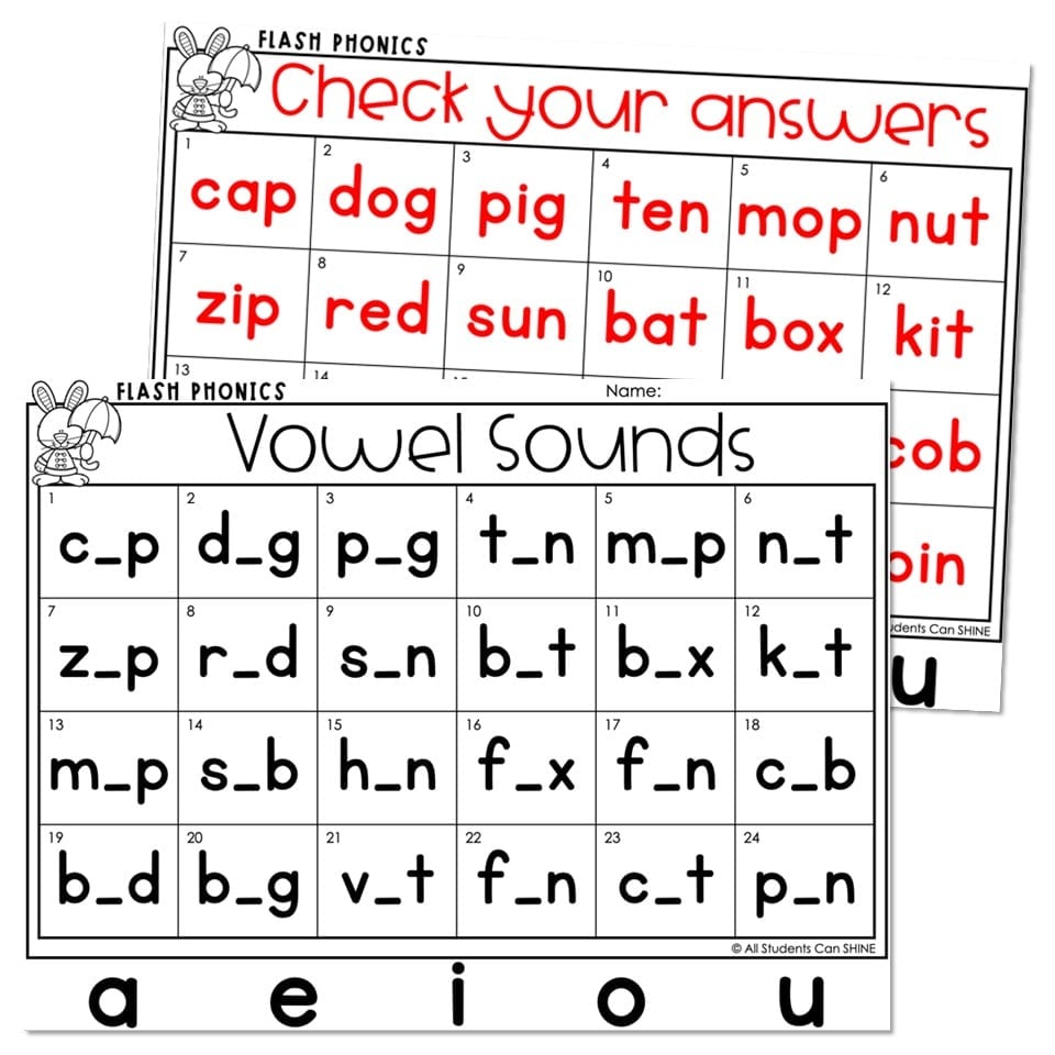Digital Flash Phonics - Vowel Sounds Recording Sheet - Lucky Little ...