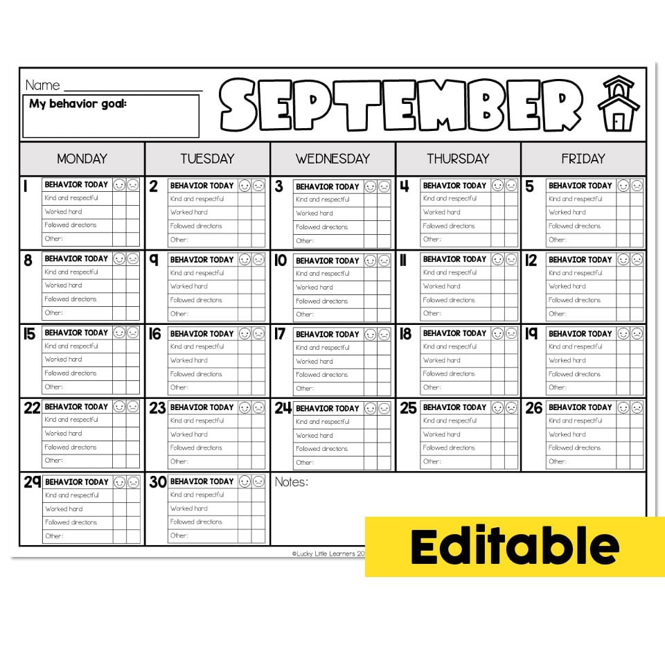 Editable Behavior Calendars - Version 2 - Lucky Little Learners