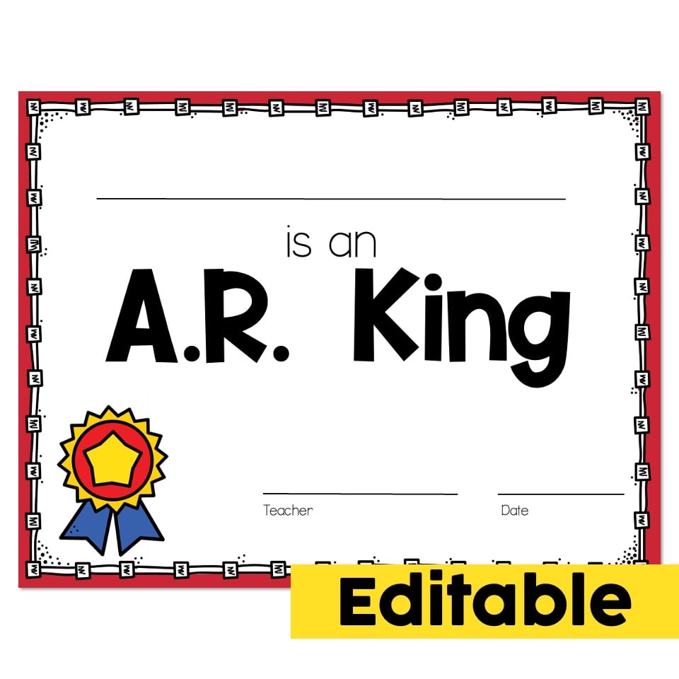 Editable End of Year Awards - AR King - Lucky Little Learners