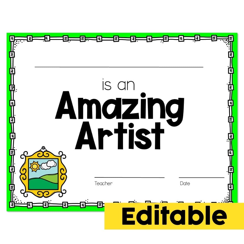 Editable End of Year Awards - Amazing Artist - Lucky Little Learners