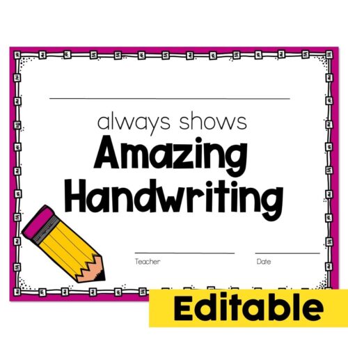 Editable End of Year Awards - Amazing Handwriting - Lucky Little Learners