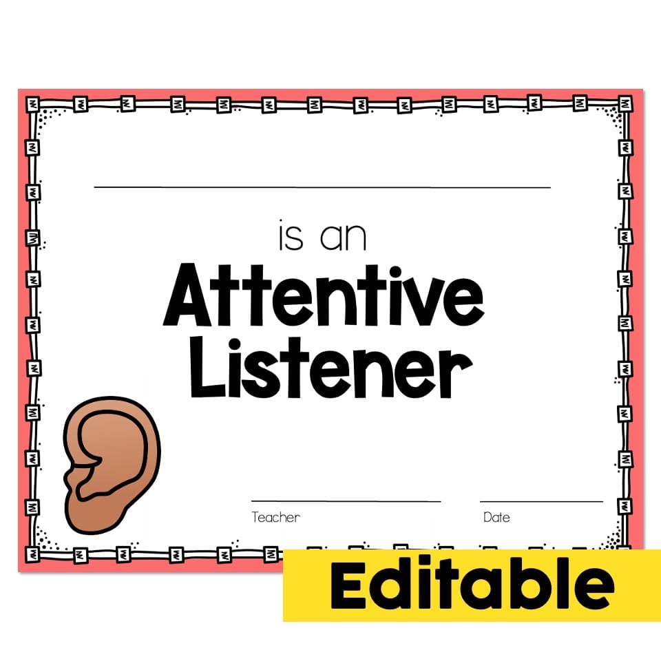 Editable End of Year Awards - Attentive Listener - Lucky Little Learners