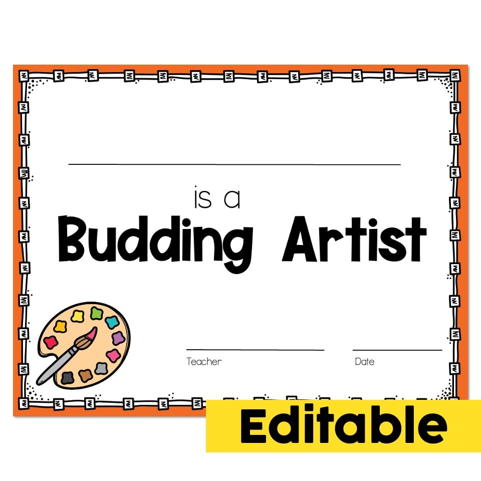 Editable End of Year Awards - Budding Artist - Lucky Little Learners