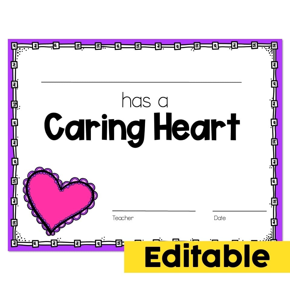 Editable End of Year Awards - Caring Heart - Lucky Little Learners
