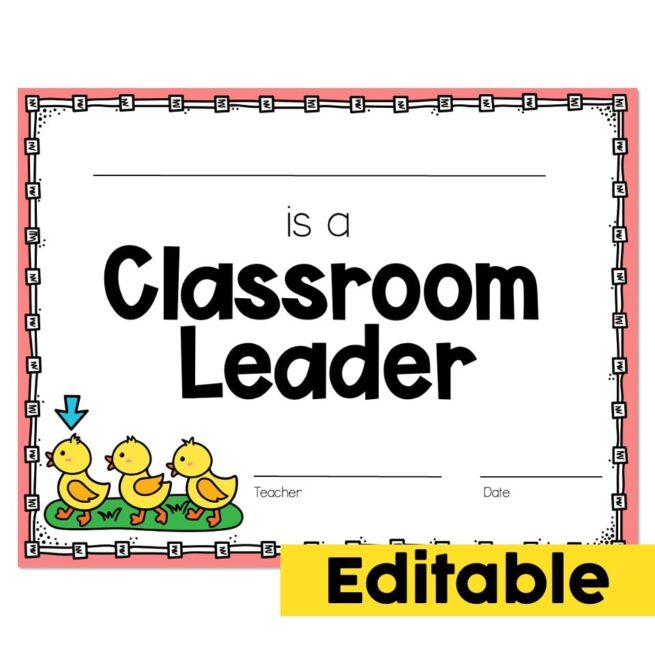 Editable End of Year Awards - Classroom Leader - Lucky Little Learners