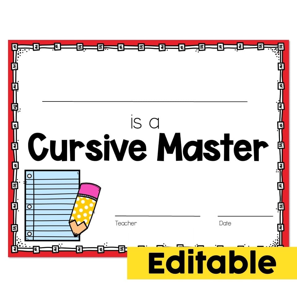 Editable End of Year Awards - Cursive Master - Lucky Little Learners