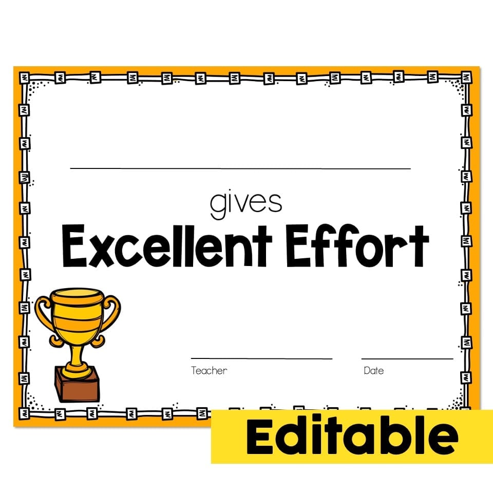 Editable End of Year Awards - Excellent Effort - Lucky Little Learners