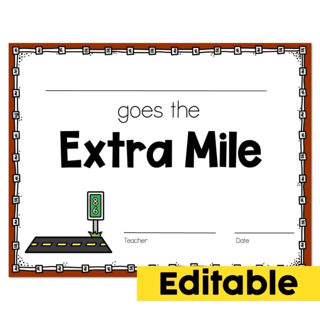 Editable End of Year Awards - Goes the Extra Mile - Lucky Little Learners