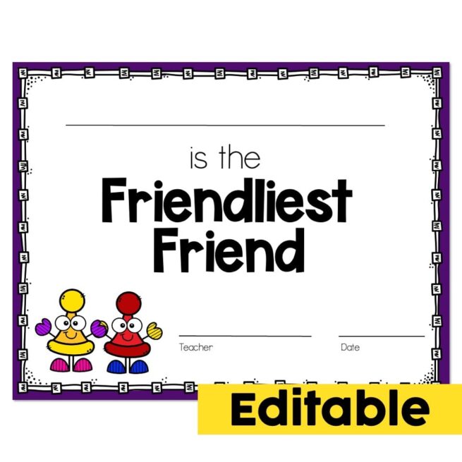 Editable End of Year Awards - Friendliest Friend - Lucky Little Learners