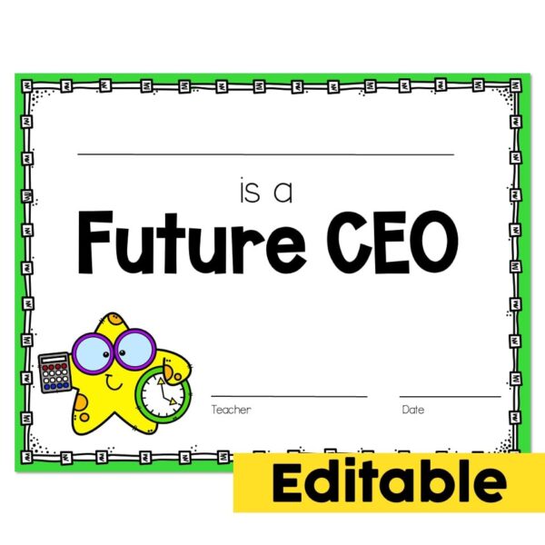 Editable End of Year Awards - Future CEO - Lucky Little Learners
