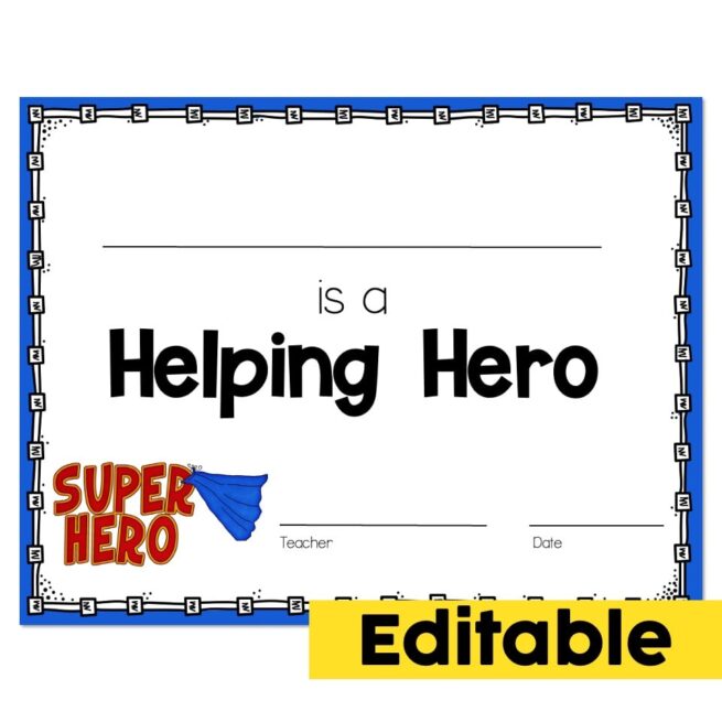 Editable End of Year Awards - Helping Hero - Lucky Little Learners