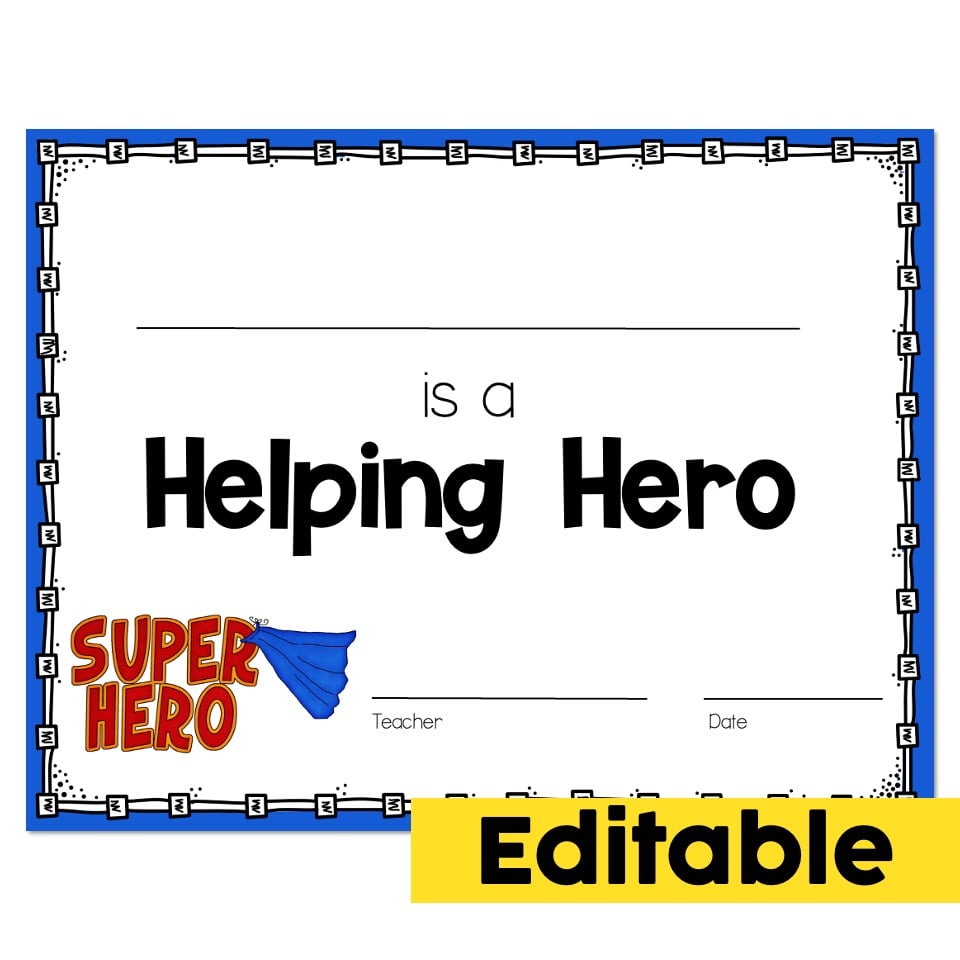 Editable End of Year Awards - Helping Hero - Lucky Little Learners