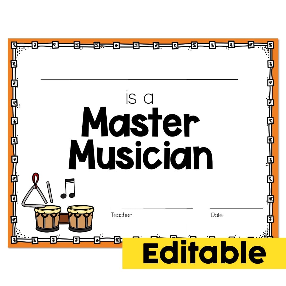 Editable End of Year Awards - Master Musician - Lucky Little Learners