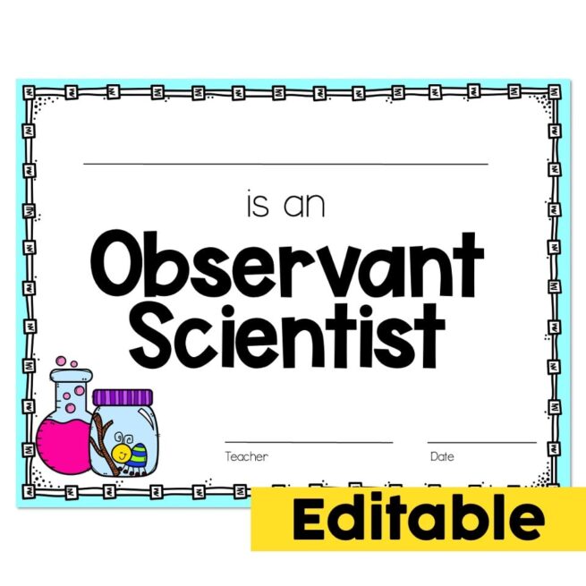 Editable End of Year Awards - Observant Scientist - Lucky Little Learners