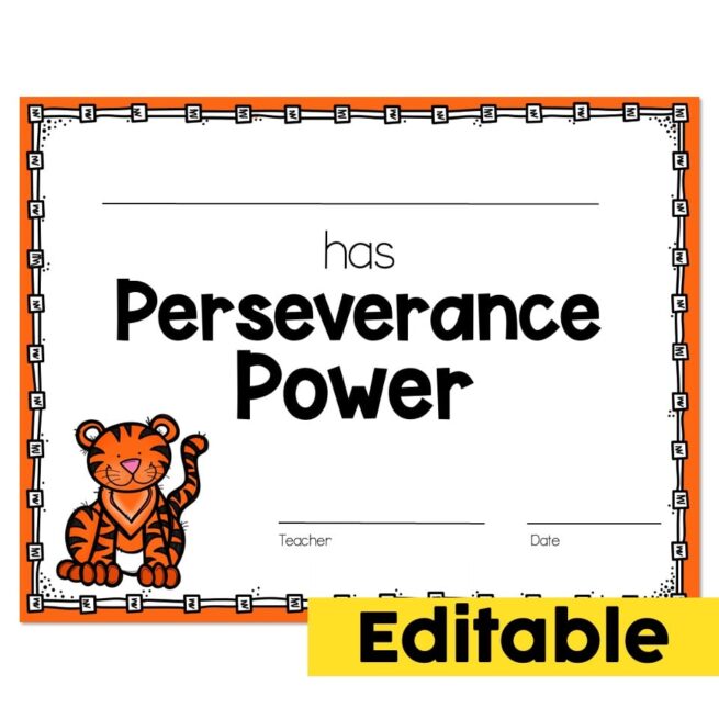 Editable End of Year Awards - Perserverance Power - Lucky Little Learners