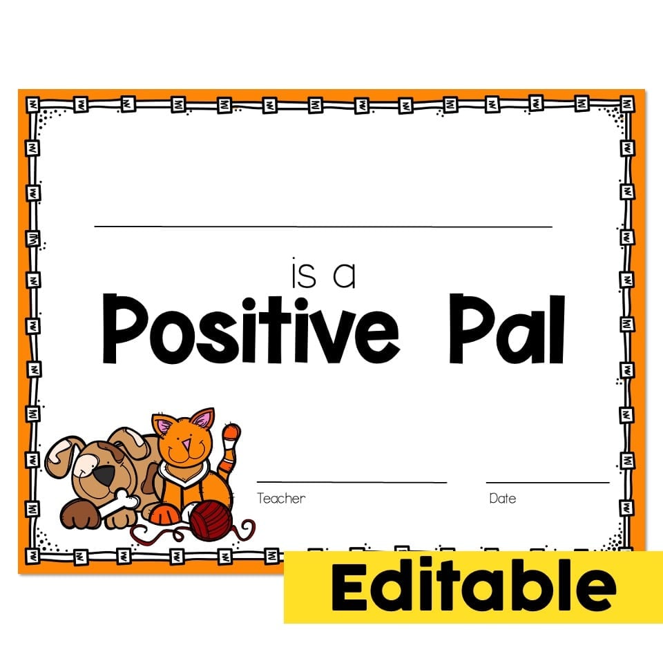 Editable End of Year Awards - Positive Pal - Lucky Little Learners