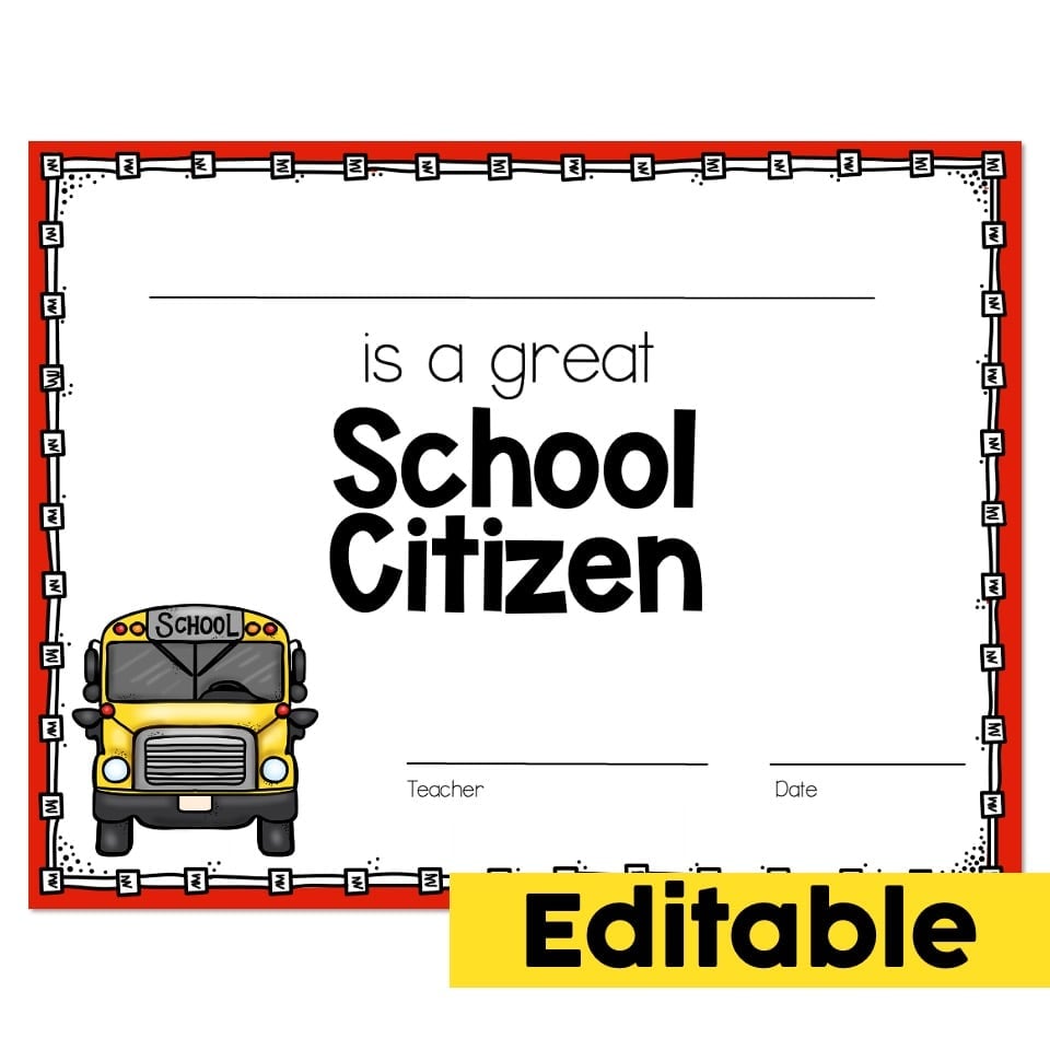 Editable End of Year Awards - School Citizen - Lucky Little Learners