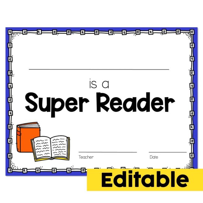 Editable End of Year Awards - Super Reader - Lucky Little Learners