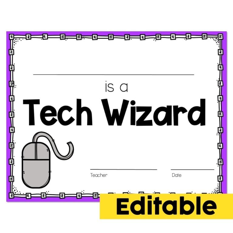 Editable End of Year Awards - Tech Wizard - Lucky Little Learners