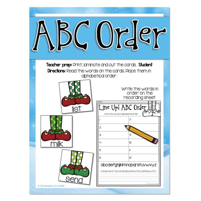 Elf Centers - Literacy - ABC Order - Lucky Little Learners