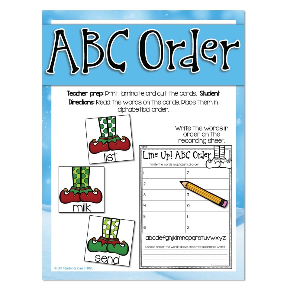Elf Centers - Literacy - ABC Order - Lucky Little Learners
