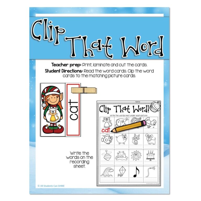 Elf Centers - Literacy - Clip That Word - Lucky Little Learners