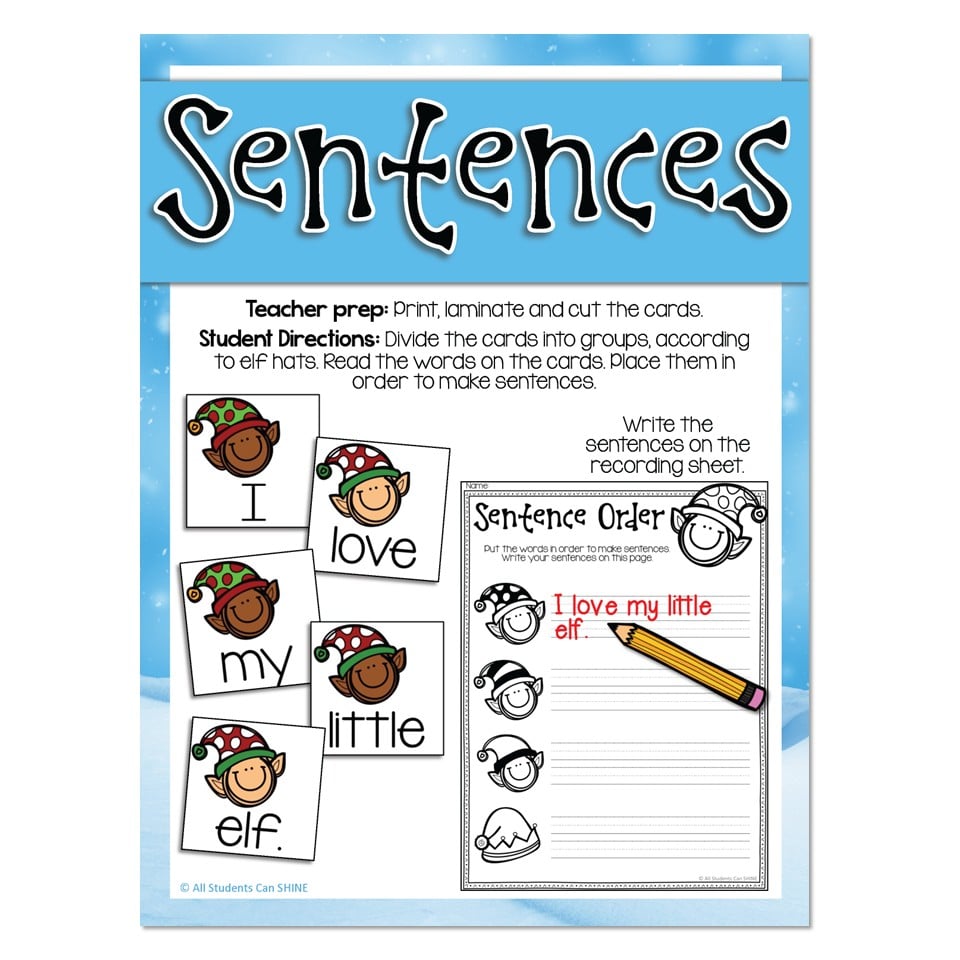 Elf Centers - Literacy - Sentences - Lucky Little Learners