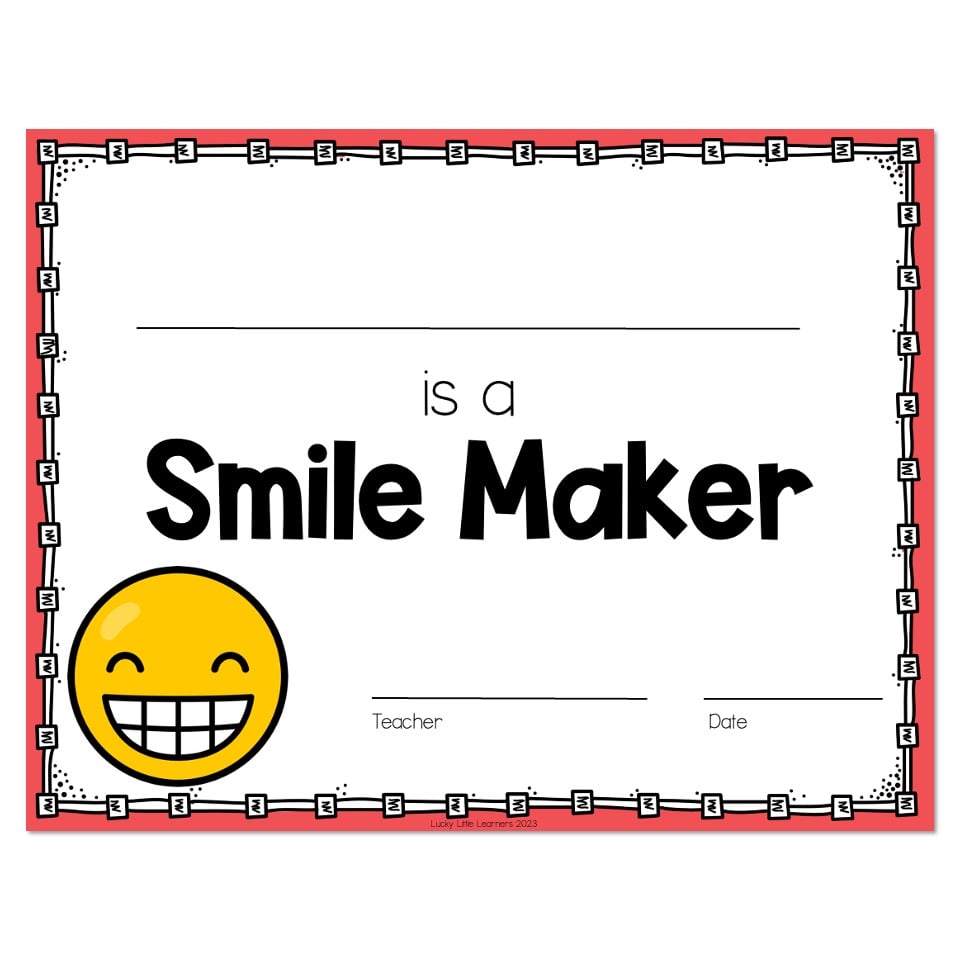 End of Year Awards - Smile Maker - Lucky Little Learners