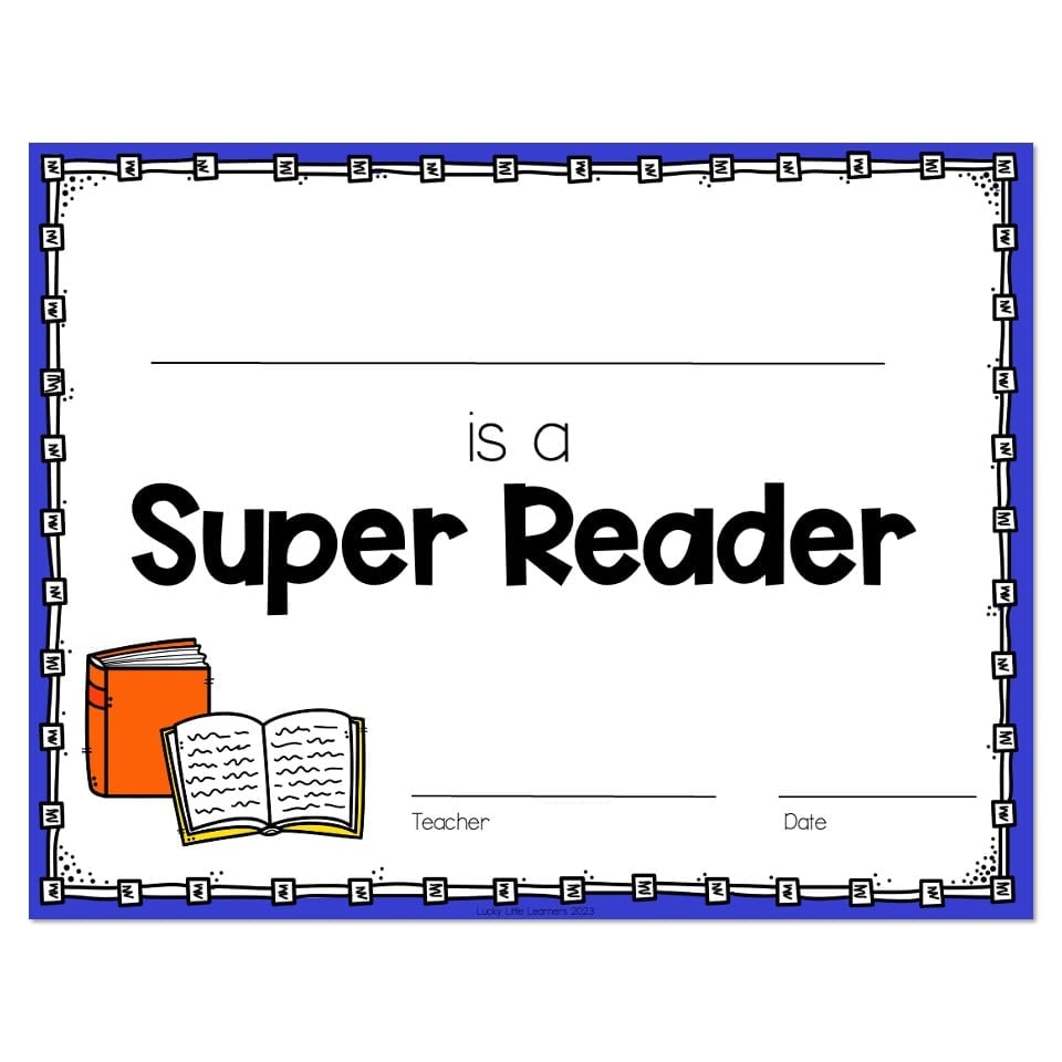 End of Year Awards - Super Reader - Lucky Little Learners