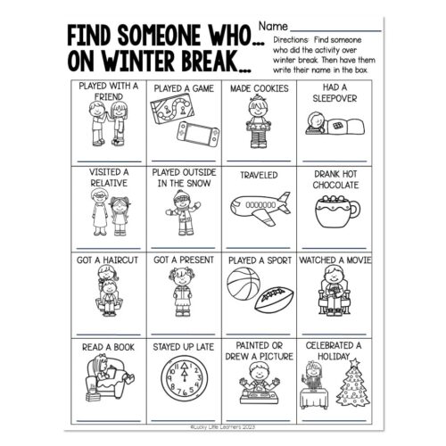 Find Someone Who Bingo - Winter Break Version - Lucky Little Learners