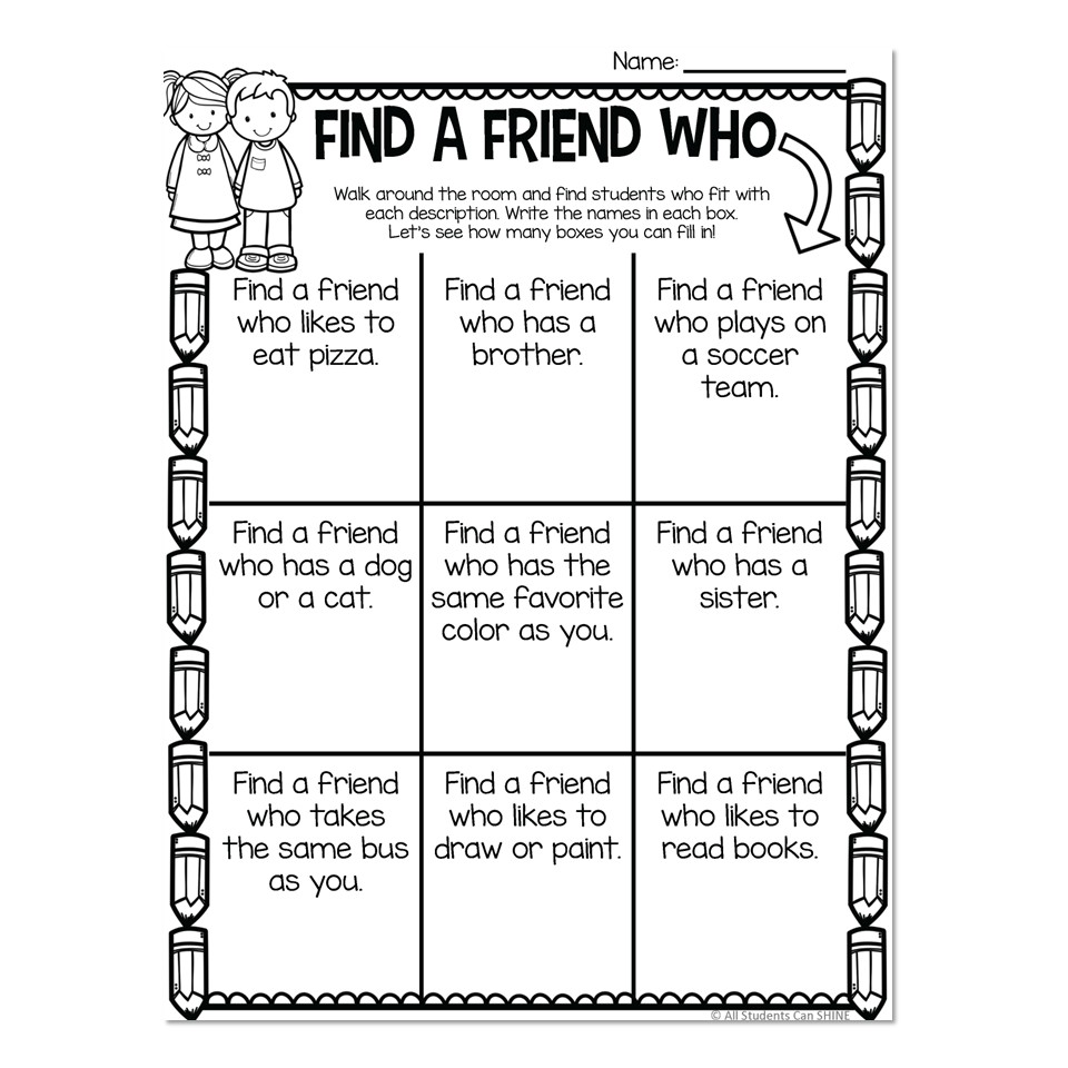 First Week Back to School - Find a Friend Who - Lucky Little Learners