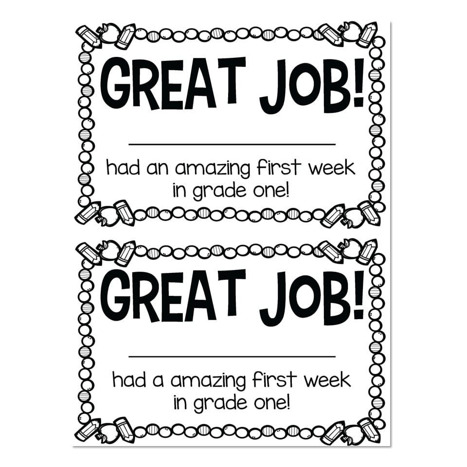 First Week Back to School - Grade One Certificate - Lucky Little Learners