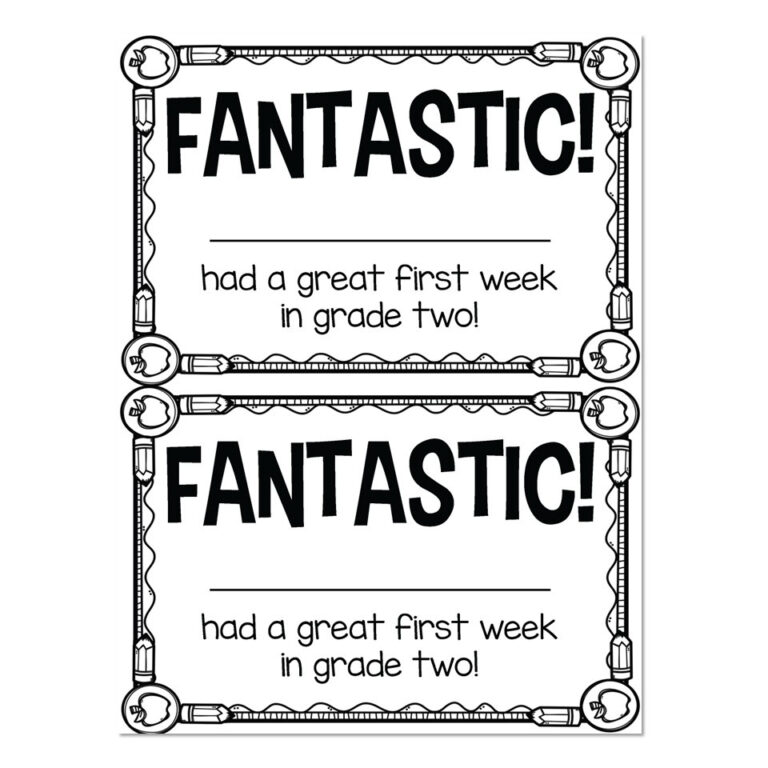 First Week Back to School - Grade Two Certificate - Lucky Little Learners