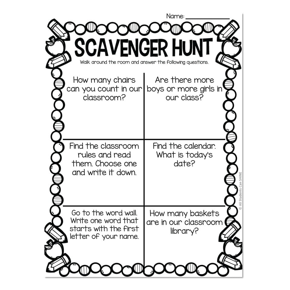 First Week Back to School - Scavenger Hunt - Lucky Little Learners