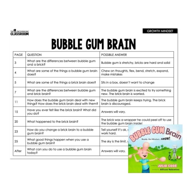 Growth Mindset - Read Aloud Questions - Bubble Gum Brain - Lucky Little ...