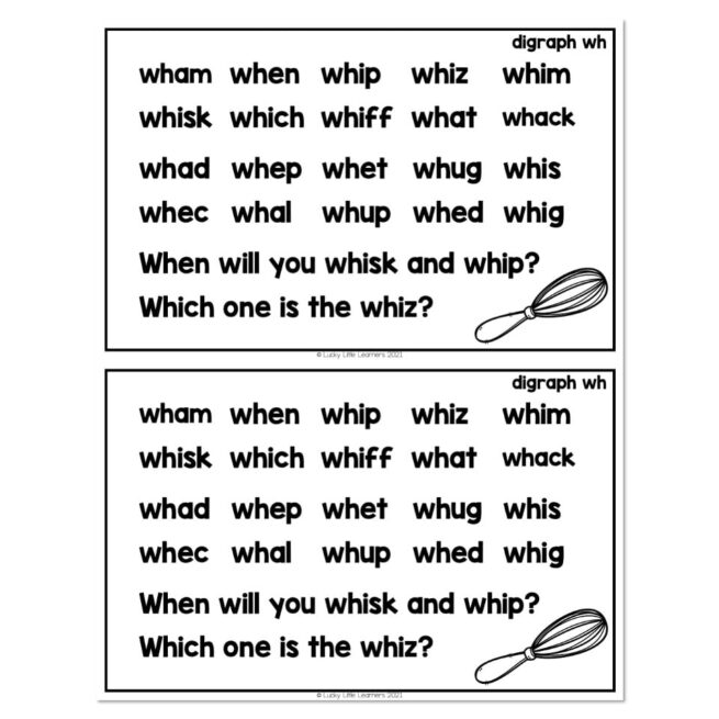 Lucky to Learn Phonics - Digraphs WH - Word and Sentence List - Lucky ...