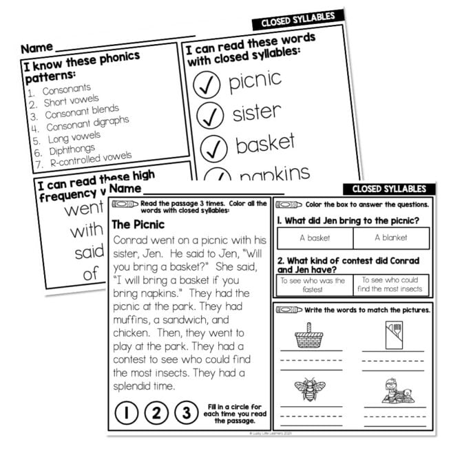 Lucky to Learn Phonics - Syllables - Closed Syllables - 1st Grade ...