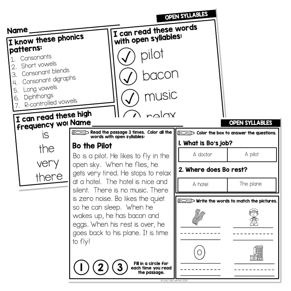 Lucky to Learn Phonics - Syllables - Open Syllables - 1st Grade ...