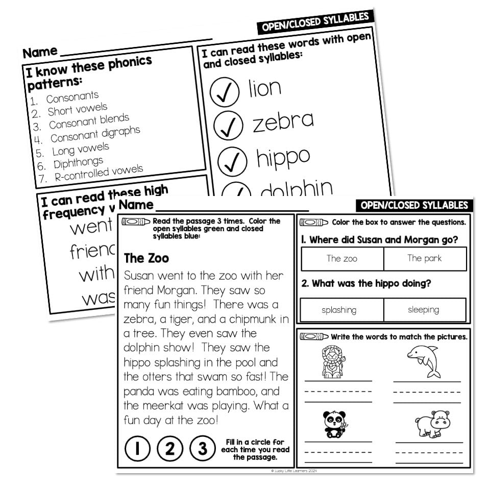Lucky to Learn Phonics - Syllables - Open and Closed Syllables - 1st ...