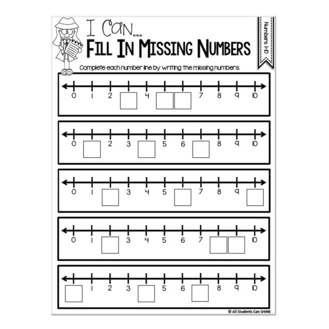 Math Intervention - I Can Fill In Missing Numbers Number Line - Lucky ...
