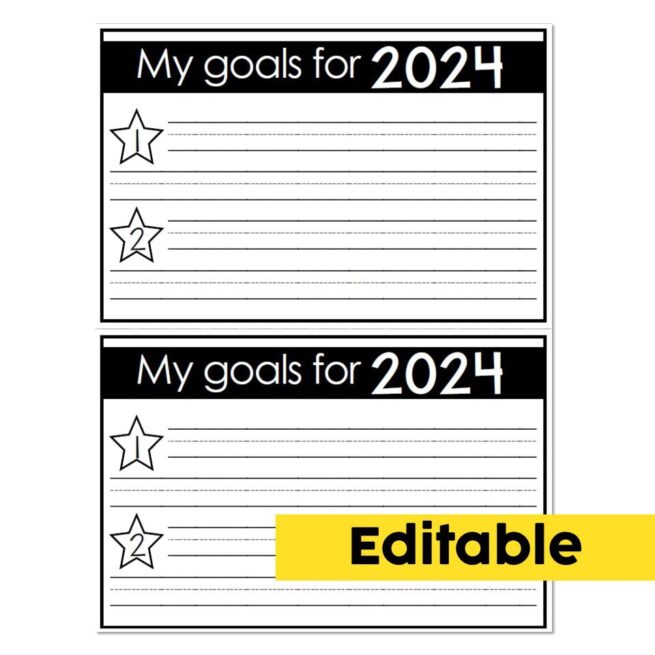 New Years Craftivity - Goal Writing - Editable Year - Lucky Little Learners