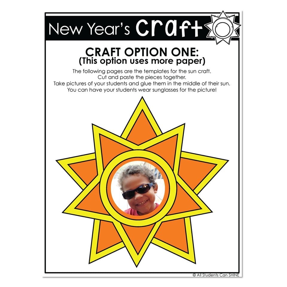 New Years Craftivity - Sun Craft Option 1 - Lucky Little Learners
